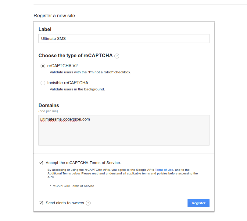 Setting up Google ReCaptcha with your Ultimate SMS Setting up Google ReCaptcha with your Ultimate SMS